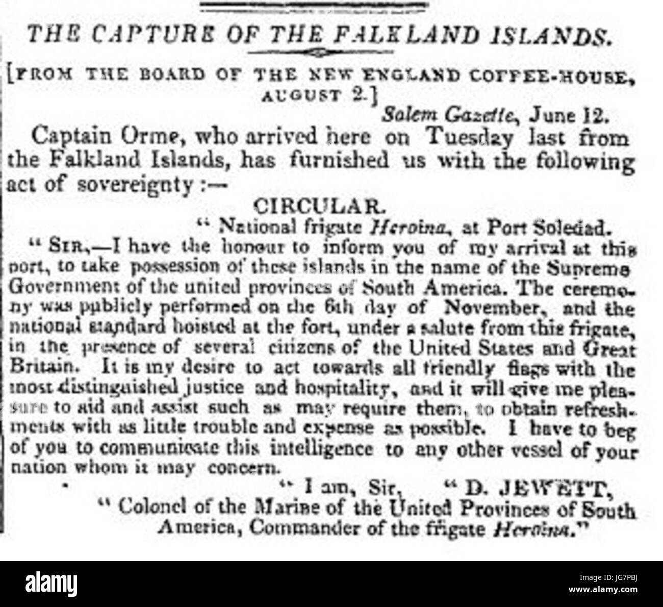 Times-3-August-1821-Falklands is a historical newspaper clipping from ...