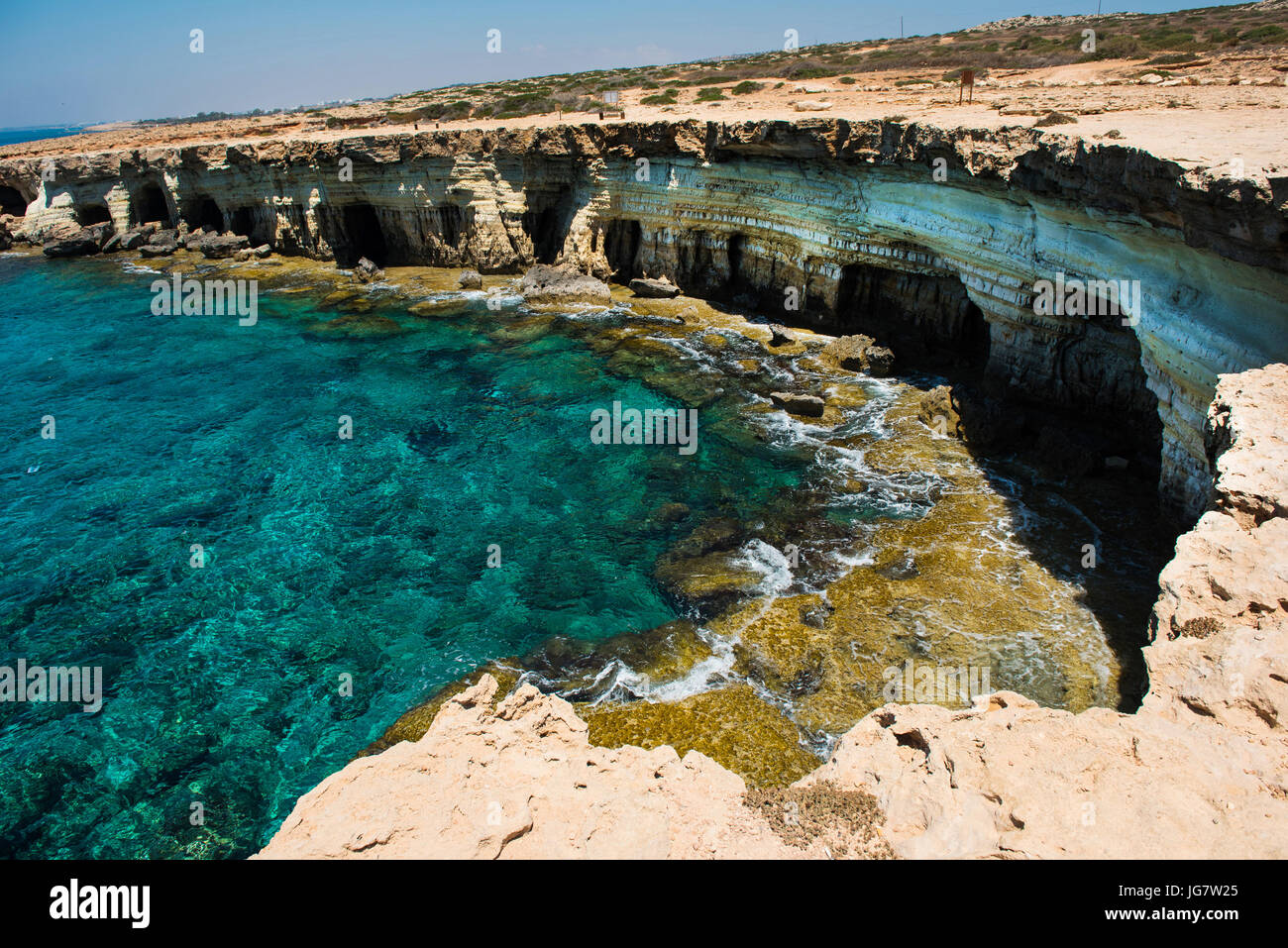 Sea caves (littoral caves) near Ayia Napa, Mediterranean sea coast ...