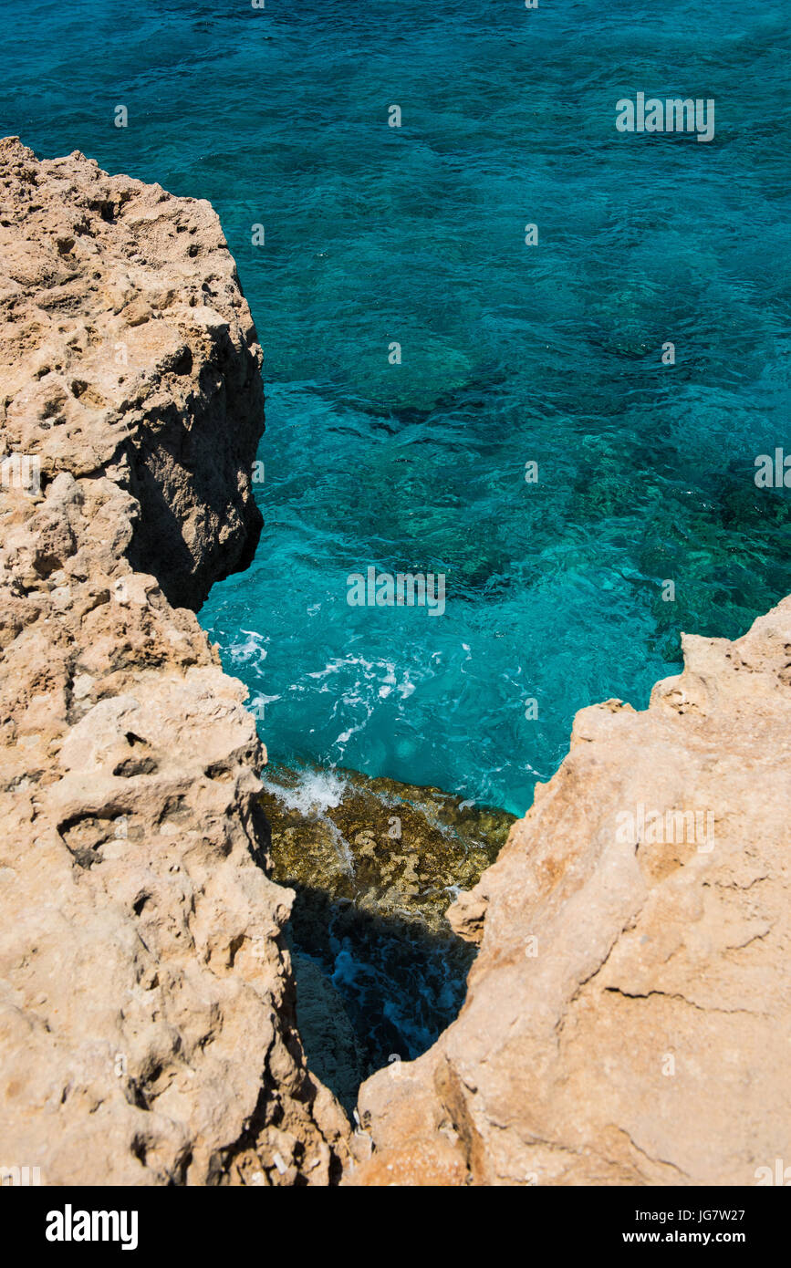 Sea caves (littoral caves) near Ayia Napa, Mediterranean sea coast ...