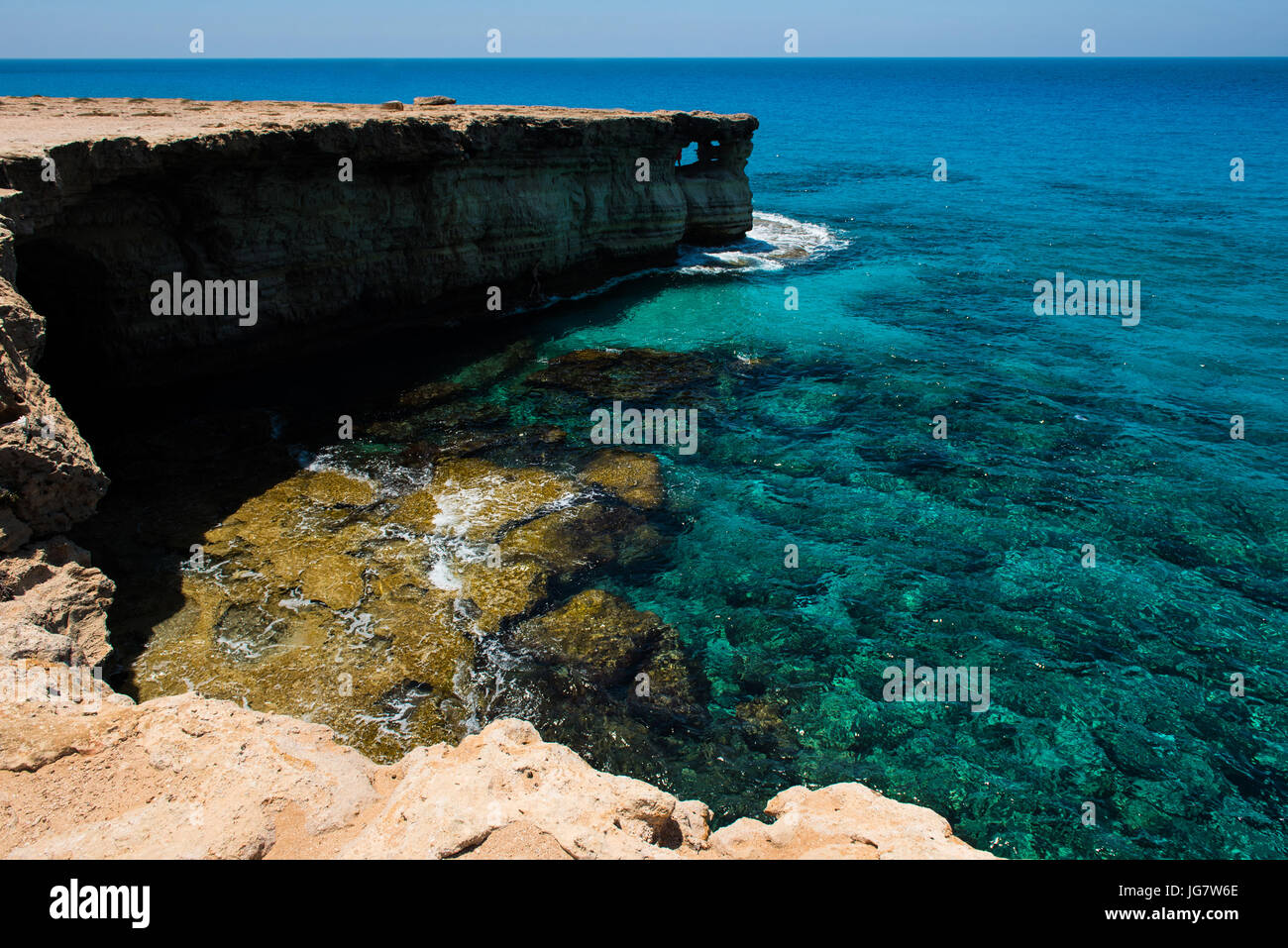 Sea caves (littoral caves) near Ayia Napa, Mediterranean sea coast ...