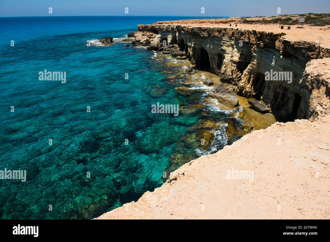 Sea caves (littoral caves) near Ayia Napa, Mediterranean sea coast ...