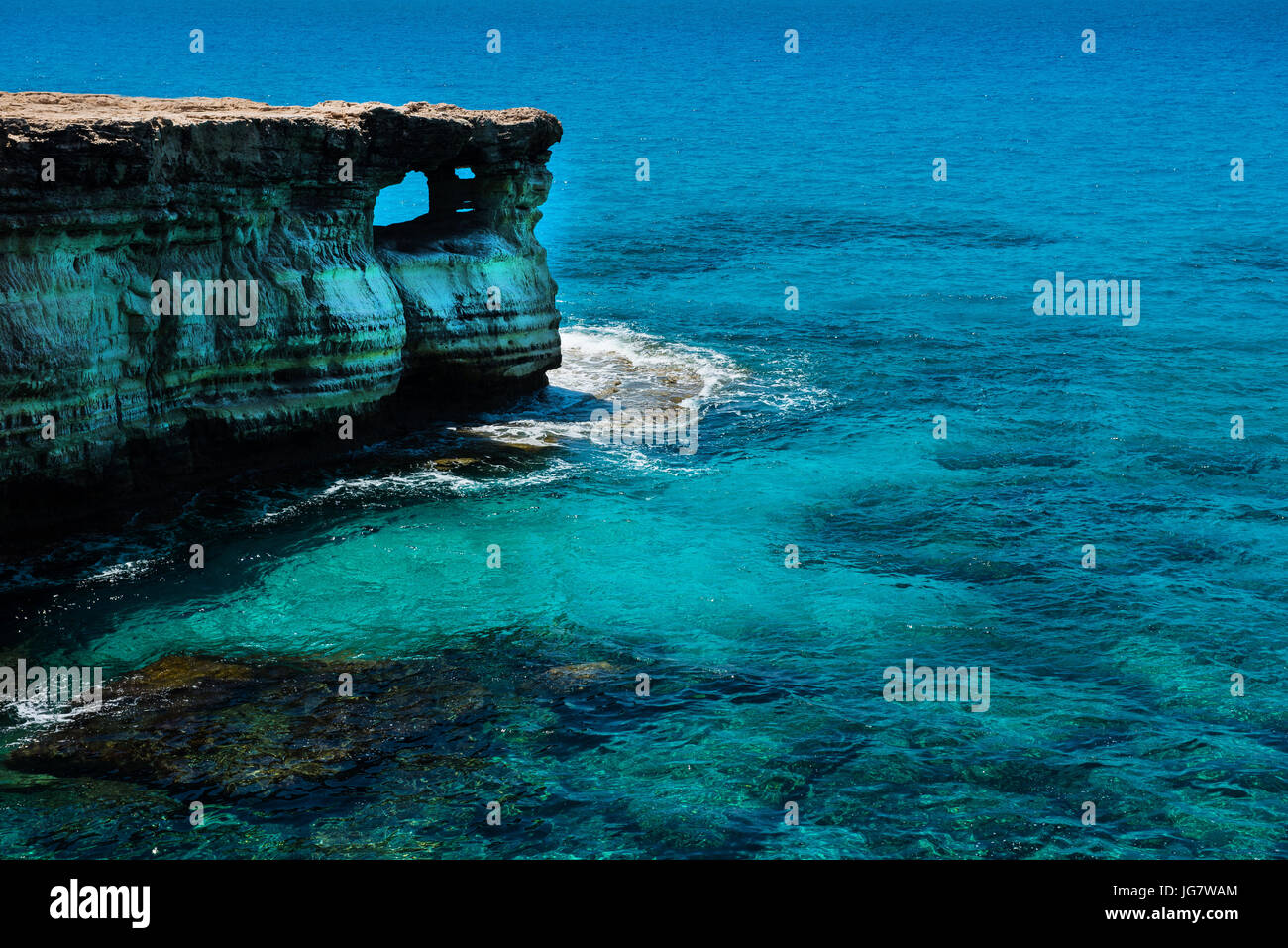 Sea caves (littoral caves) near Ayia Napa, Mediterranean sea coast ...