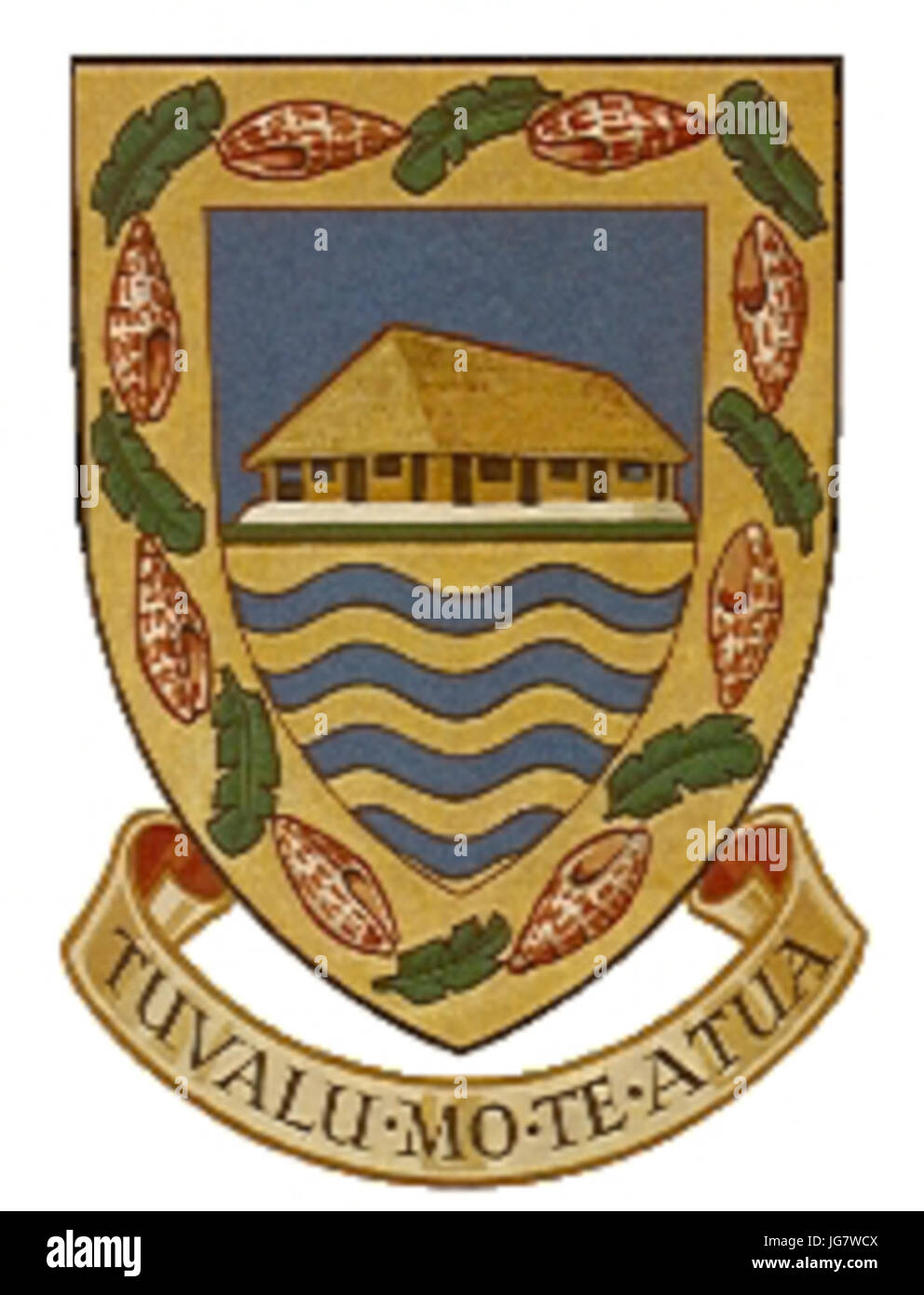 This coat of arms represents Tuvalu, an island nation in the Pacific ...