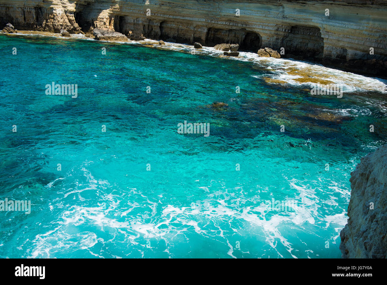Sea caves (littoral caves) near Ayia Napa, Mediterranean sea coast ...