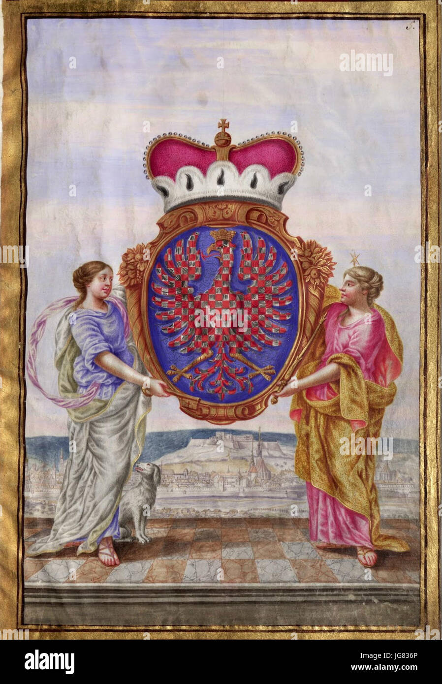 Veduta Brna se znakem Markrabství moravského, rok 1670 Stock Photo - Alamy