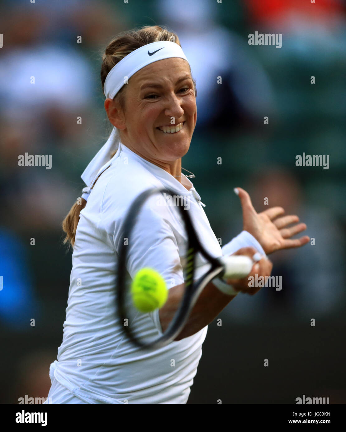 Victoria Azarenka in action against Catherine Bellis on day one of the ...