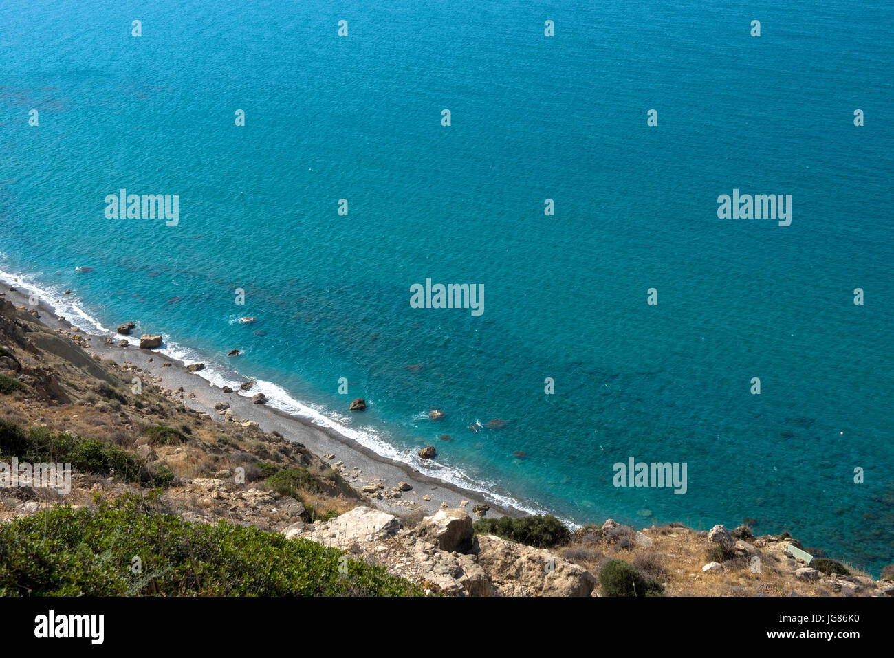 Sea and coastline view from a rocky height. Pissouri bay, Cyprus Stock ...