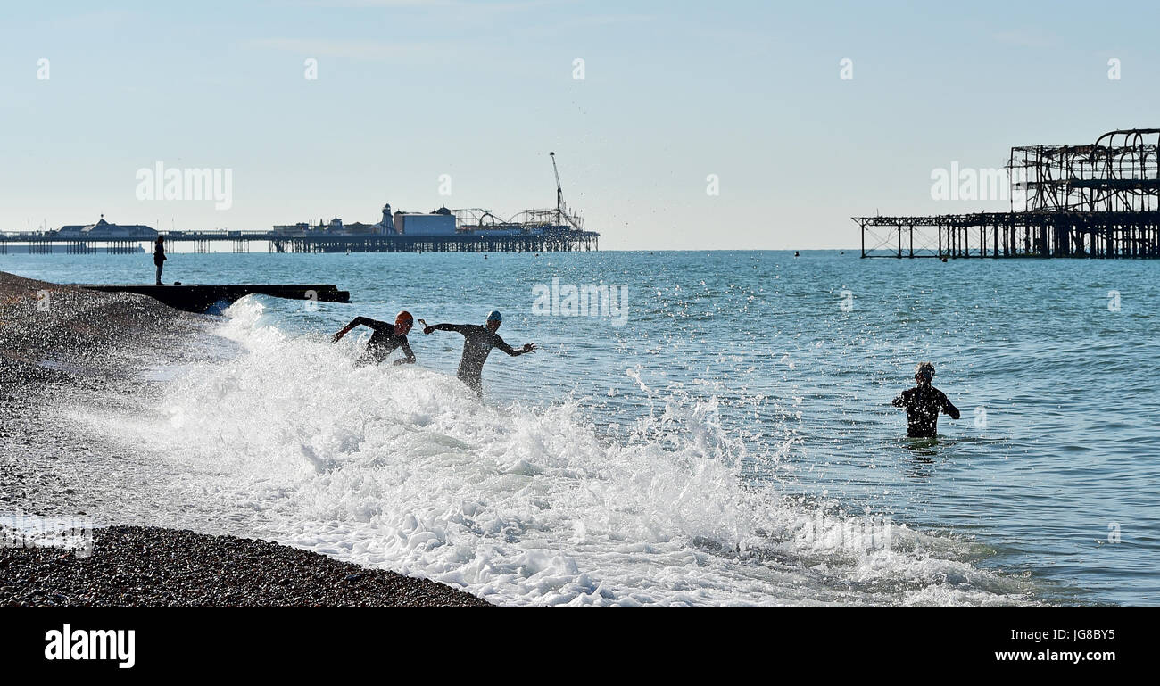 Brighton, UK. 4th July, 2017. Serious swimmers in the sea for a ...