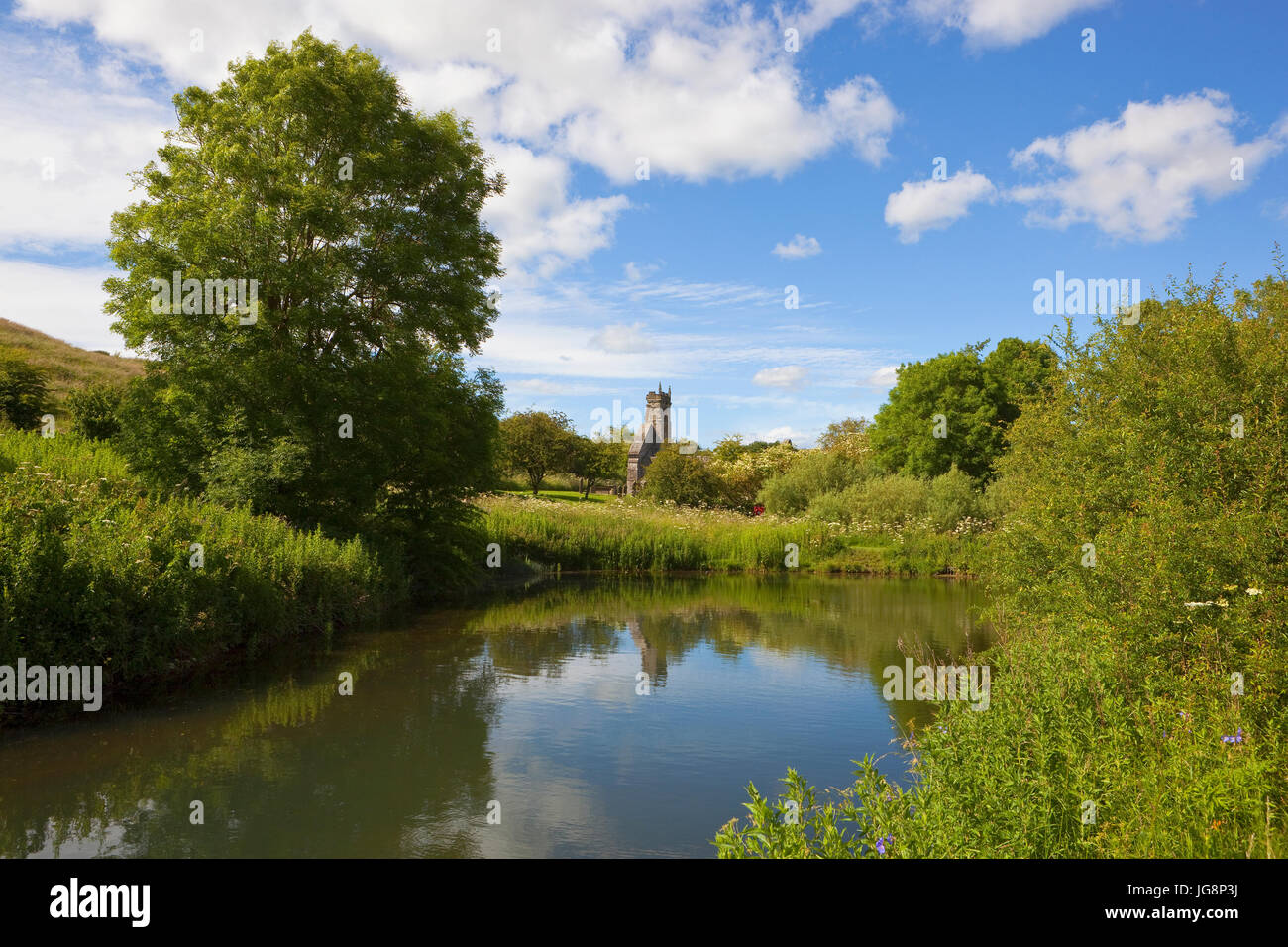 Saint Martins church viewed across the medieval fish pond at the ...