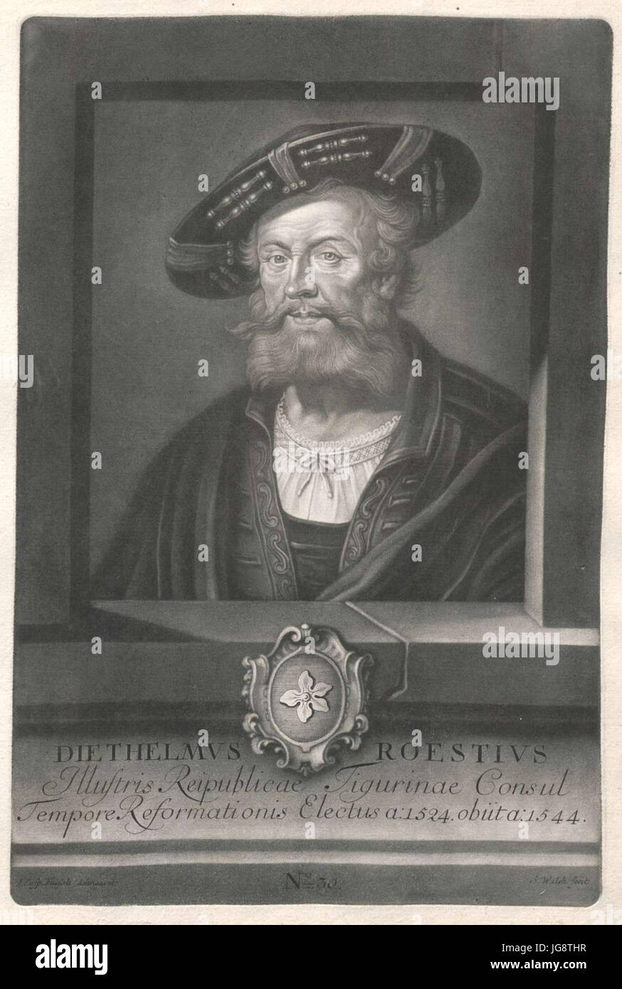 A 17th-century work detailing Diethelmus Roestius, a prominent figure ...