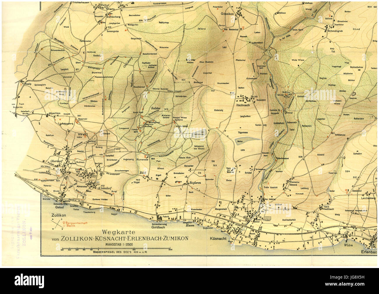 Wegkarte 1900 Zollikon Küsnacht Stock Photo - Alamy