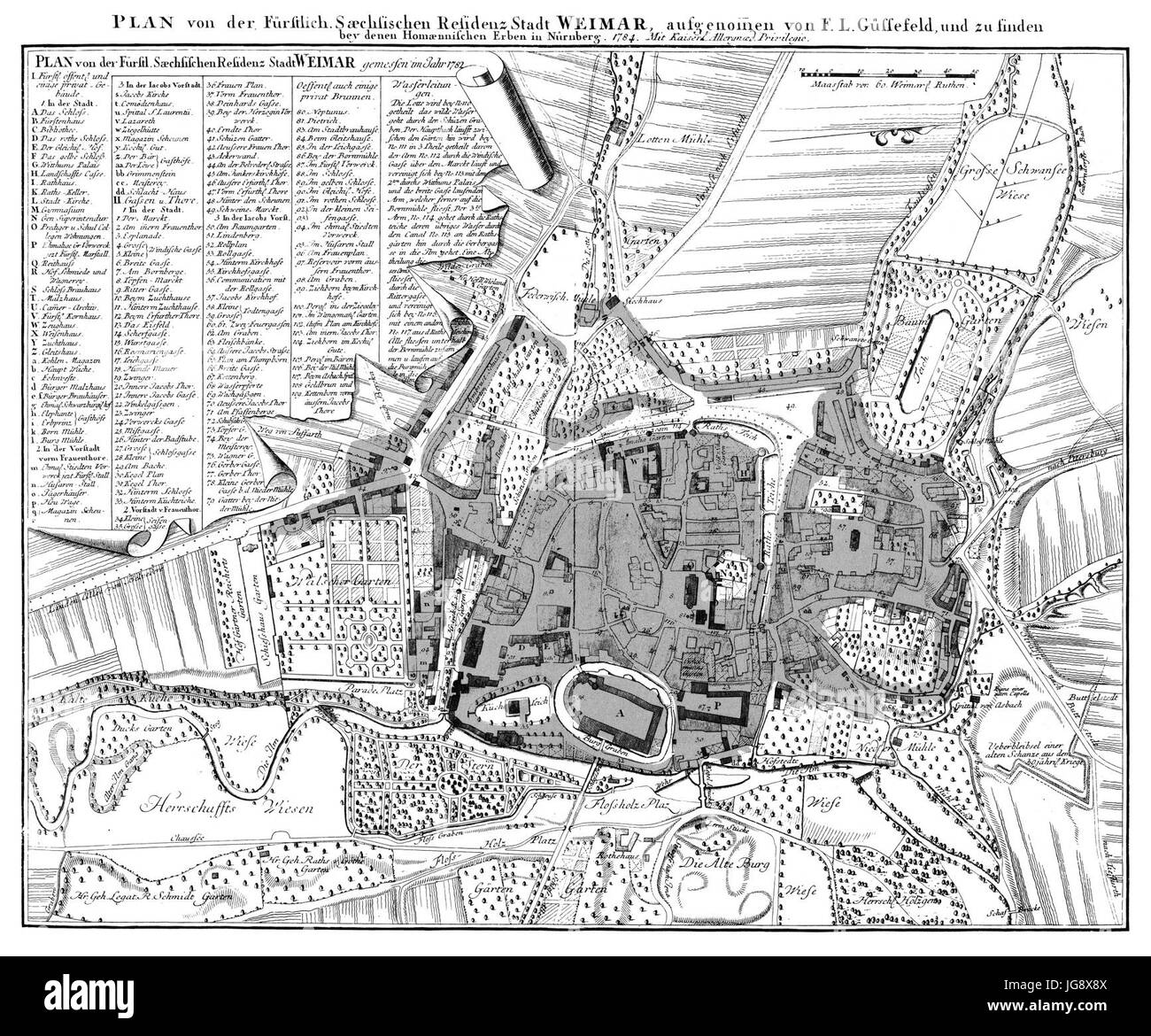 Weimar, Stadtplan von Franz Ludwig Güssefeld, 1784 Stock Photo - Alamy
