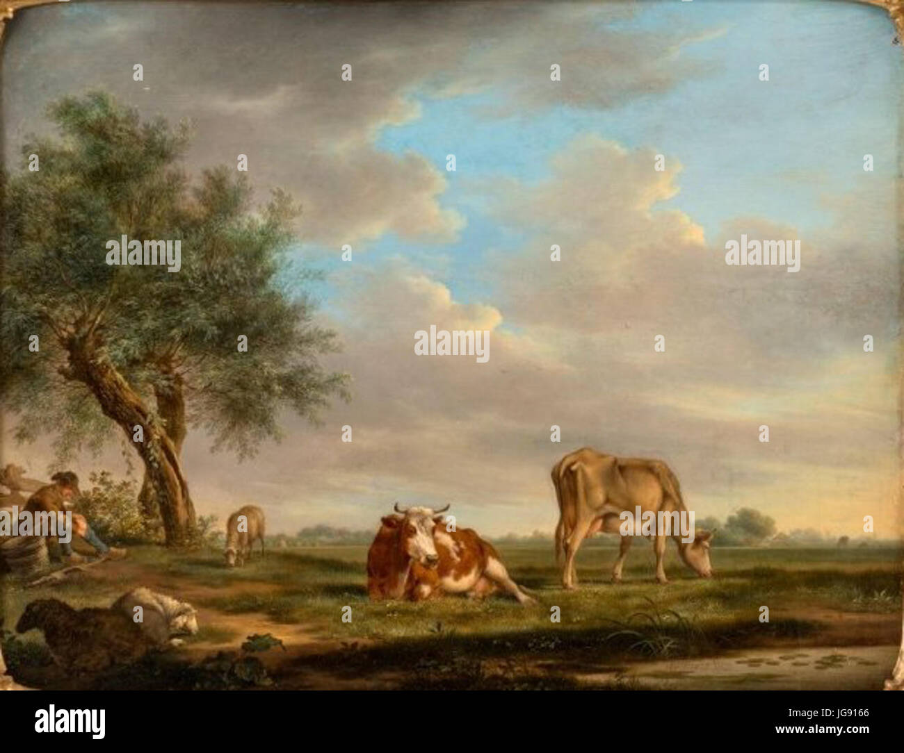 Wooded Landscape A Shepherd with Sheep and Cattle by a Pond by Johannes ...