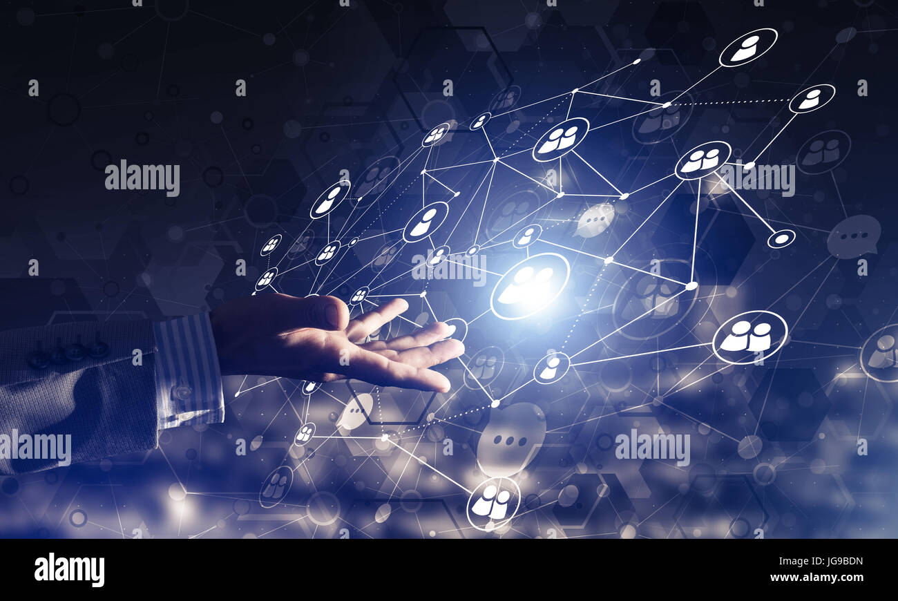 Background conceptual image with social connection lines on dark ...