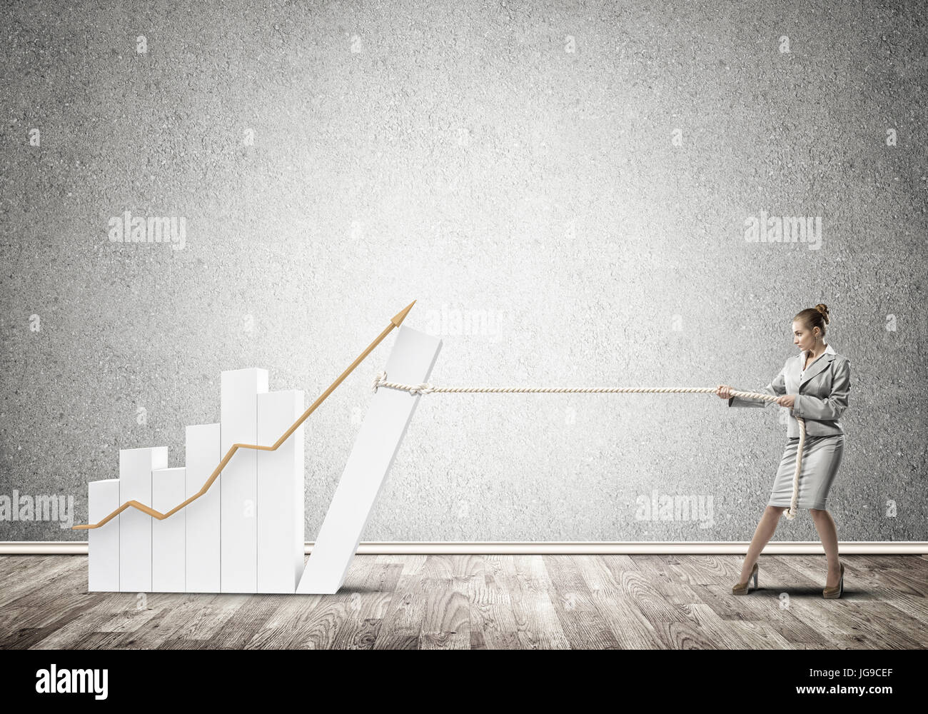 Young woman outdoors and growing graph presenting growth progress Stock ...
