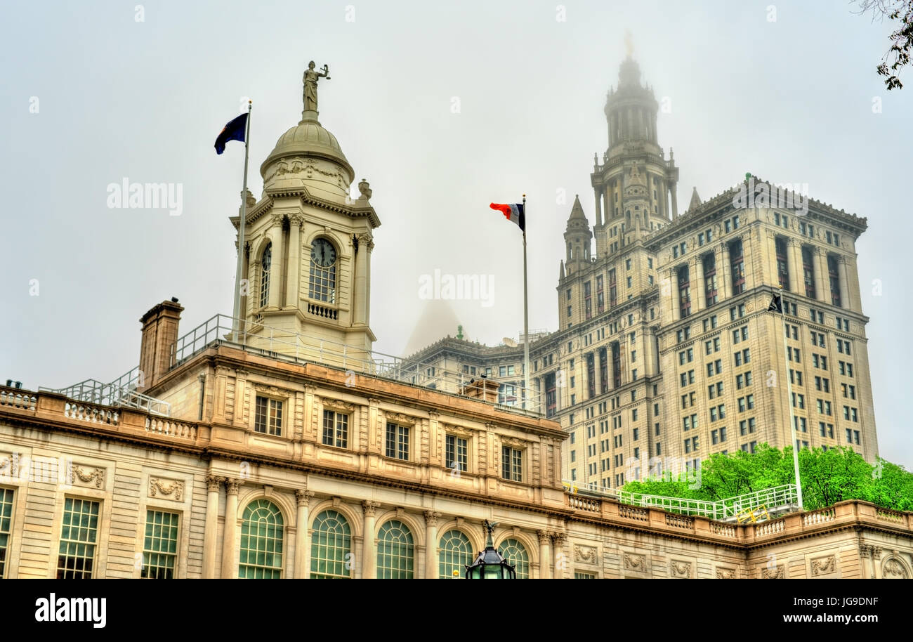 New York City Hall and Manhattan Municipal Building Stock Photo - Alamy