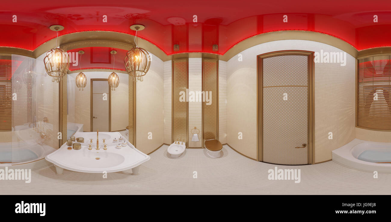 3d illustration 360 degrees panorama bathroom Stock Photo - Alamy