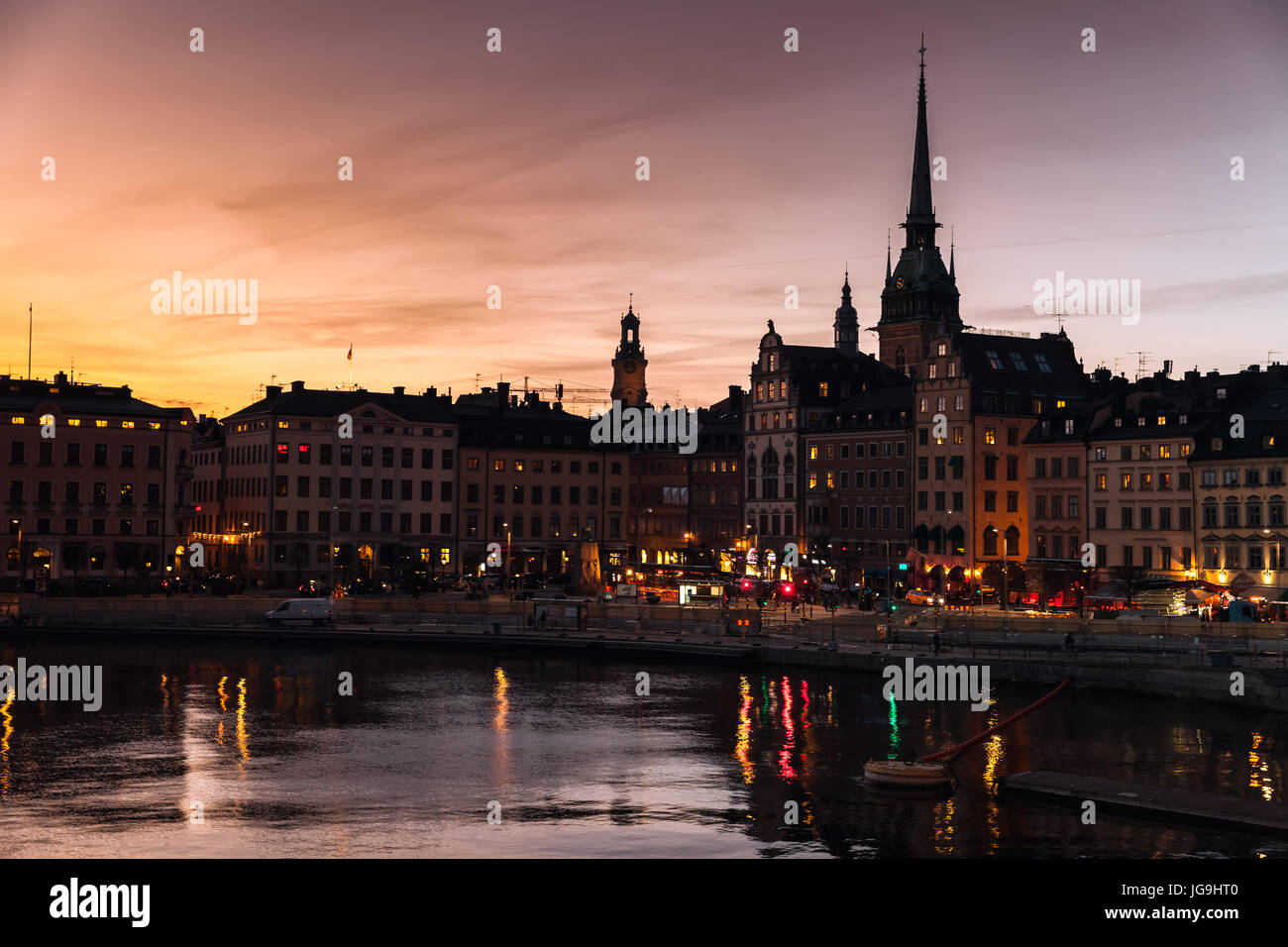 Silhouette cityscape of Gamla Stan city district, central Stockholm ...