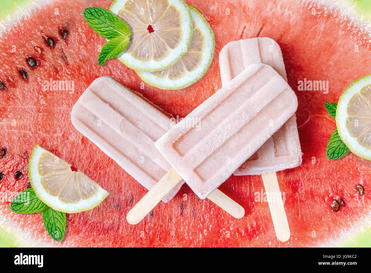 Watermelon, lime and peppermint popsicles on fresh and natural ...