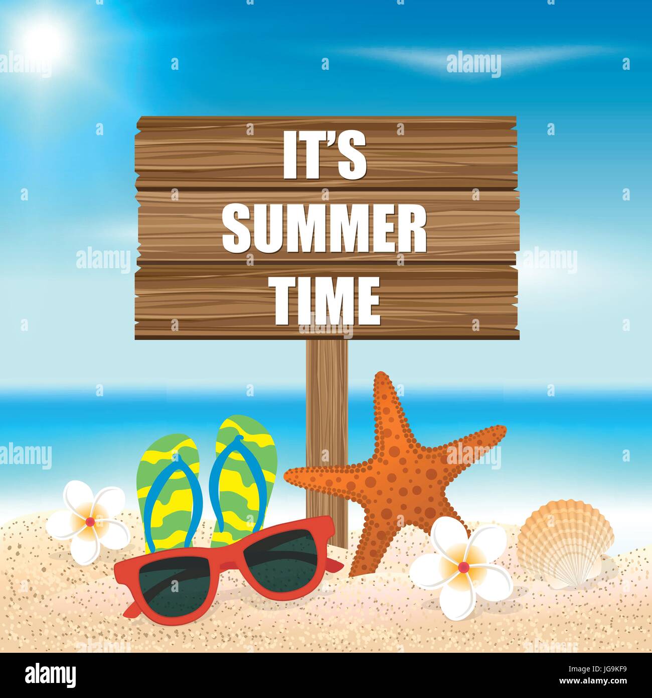 Summer holiday background. It’s summer time wooden plaque with ...