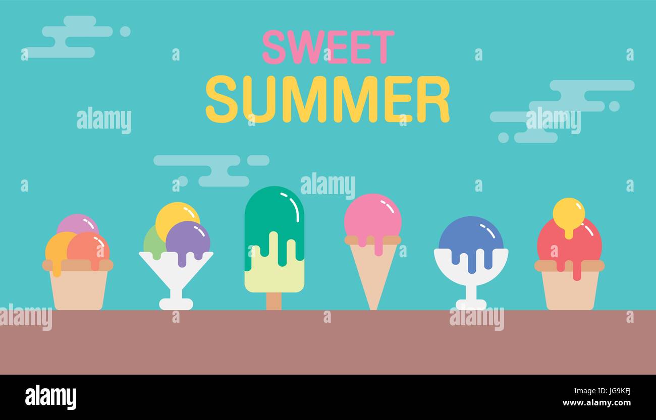 Sweet summer background. Colorful of ice cream icon design for banner ...