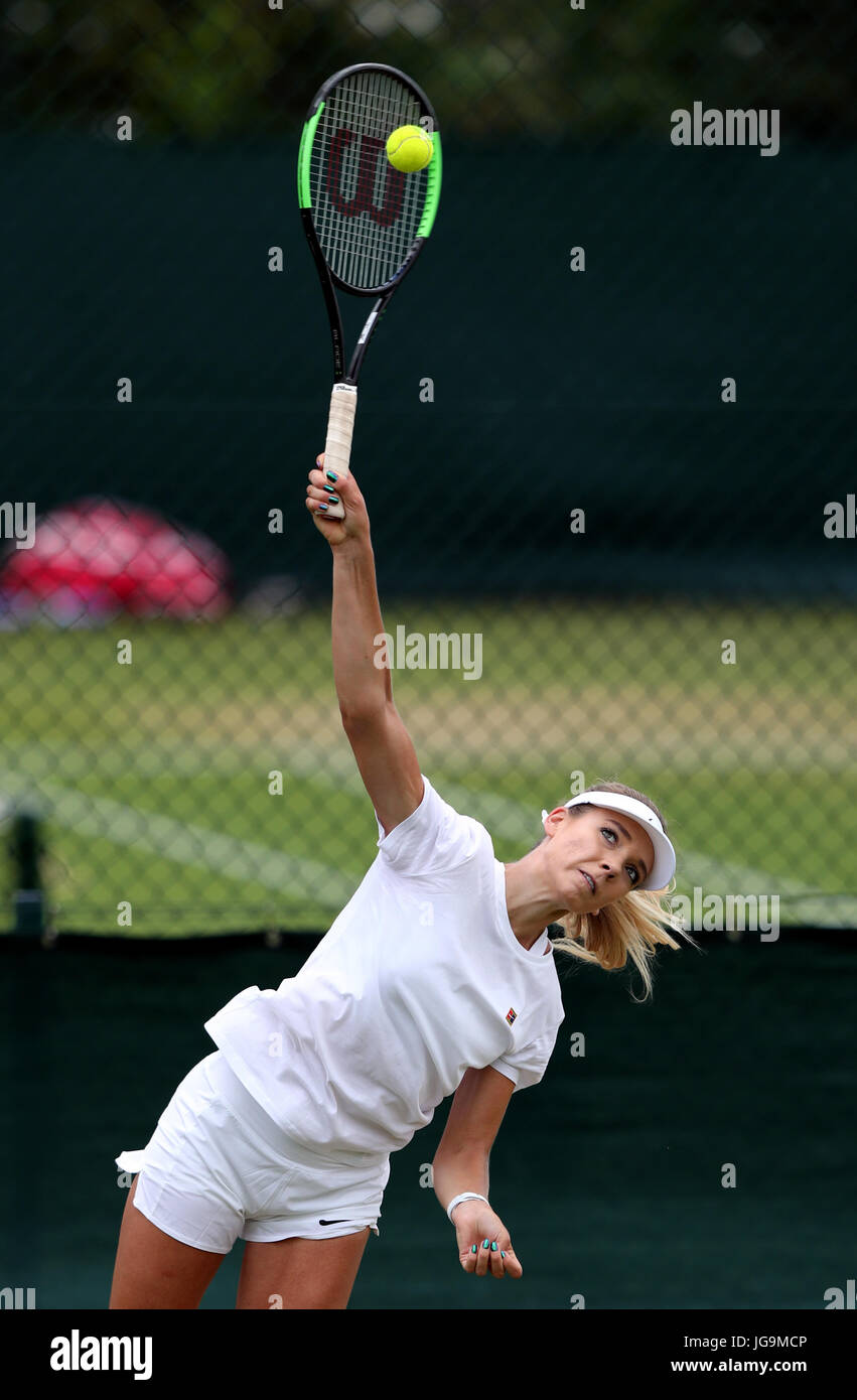 Katie Boulter during a practice session on day two of the Wimbledon ...