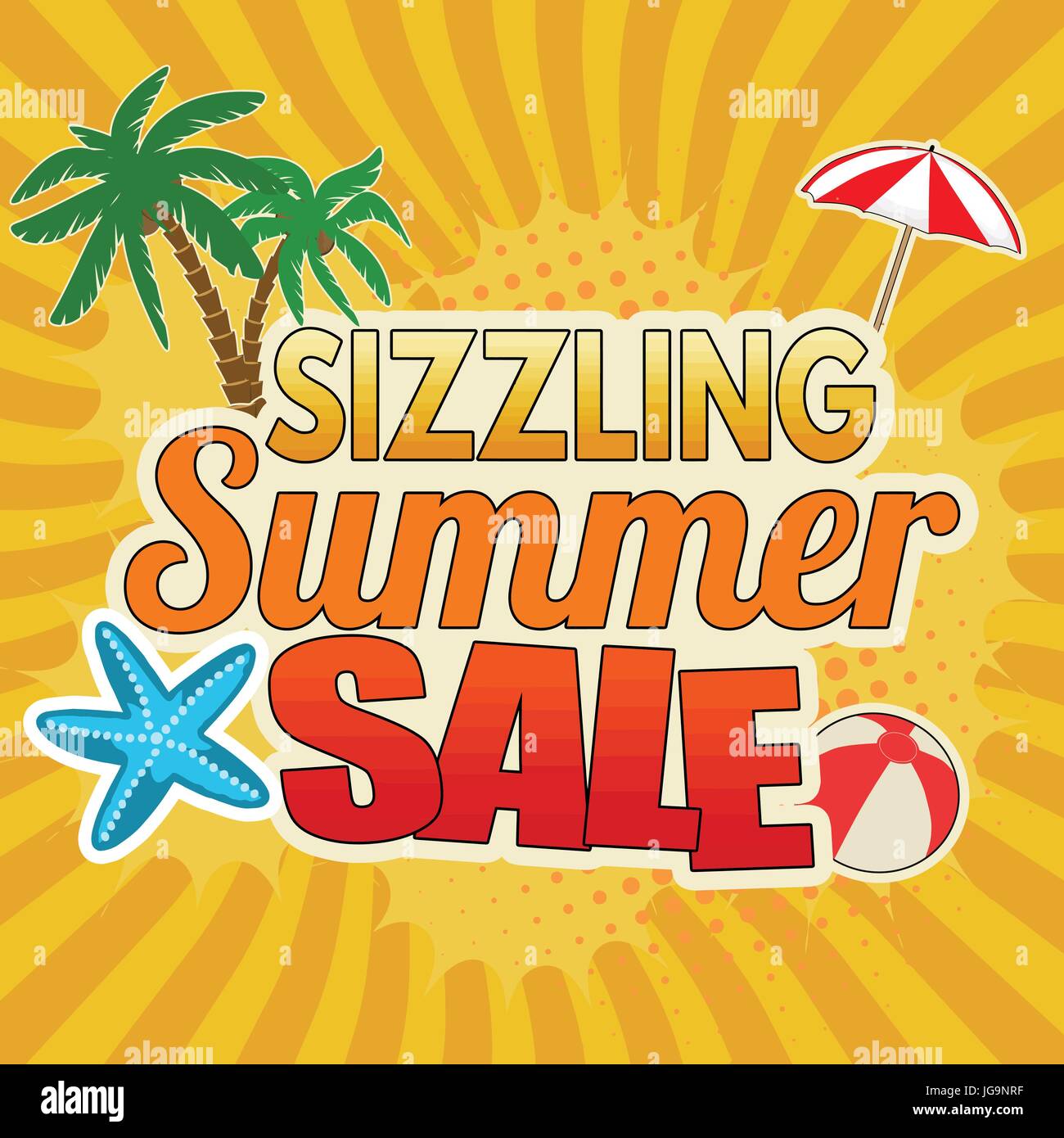 Sizzling summer sale advertising poster design on orange background ...