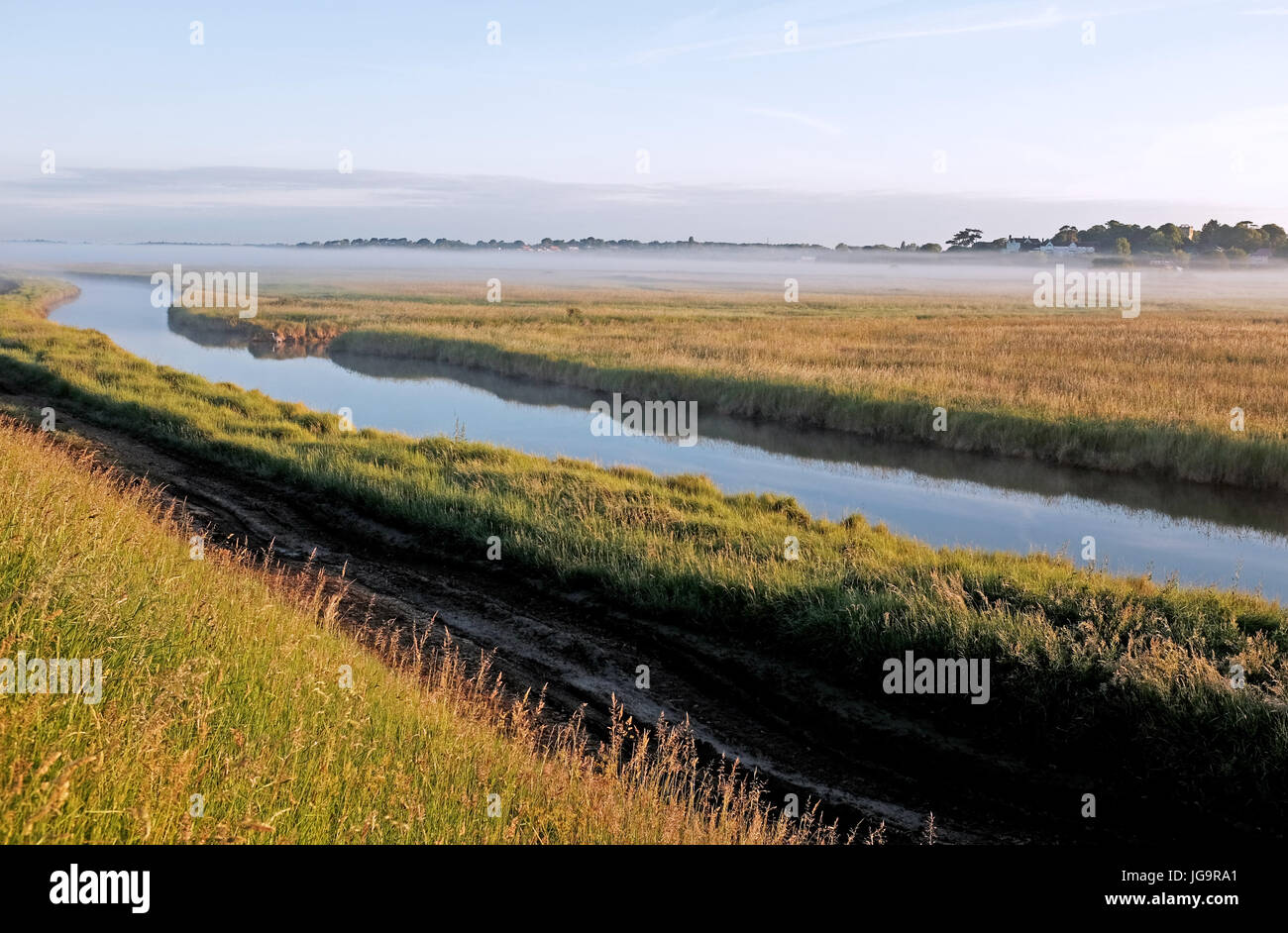 Aldeburgh Suffolk UK - Misty morning around the River Alde and estuary ...