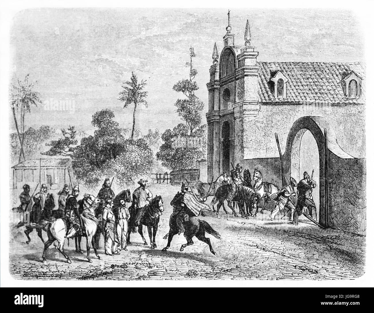 Old illustration of soldiers of the caudillo Juan Felipe Ibarra ...