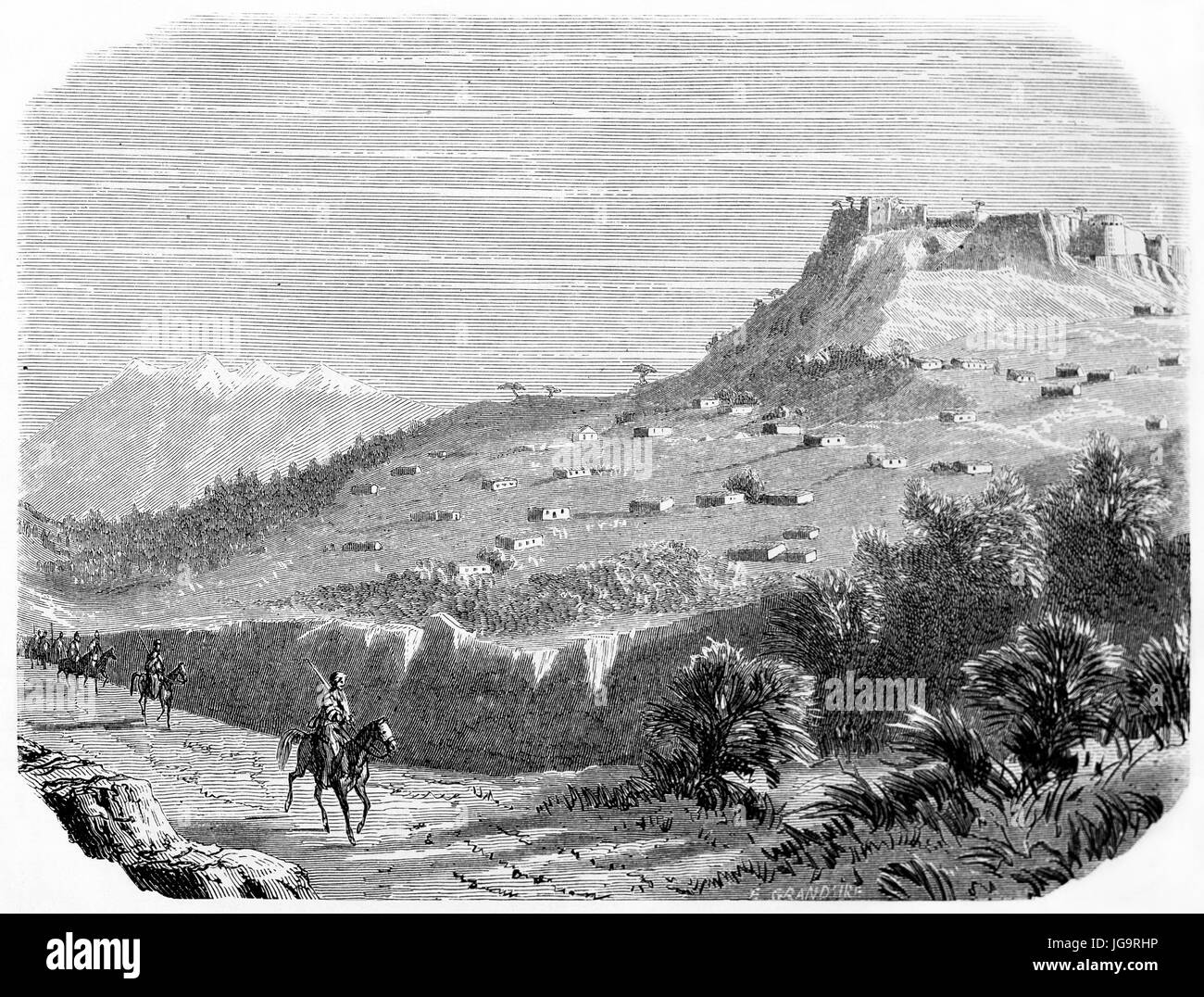 Lampron castle afar on a high hill in a vast landscape in Mersin ...