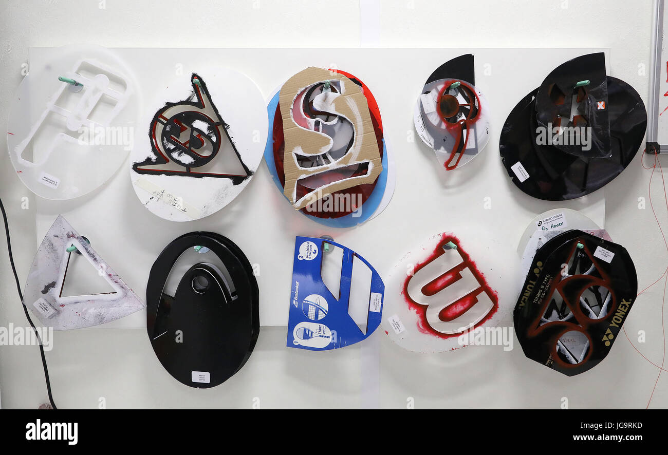 Racket branding templates in the Stringing Room on day two of the ...