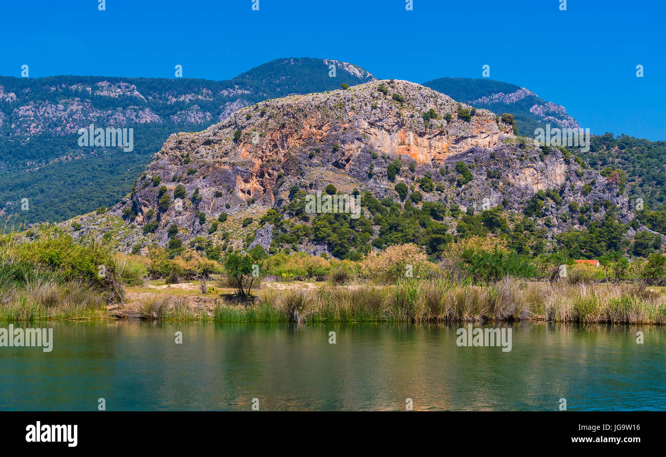 TURKEY, MUGLA ,DALYAN, - 5 MAY , 2017: The Dalyan River with tourist ...