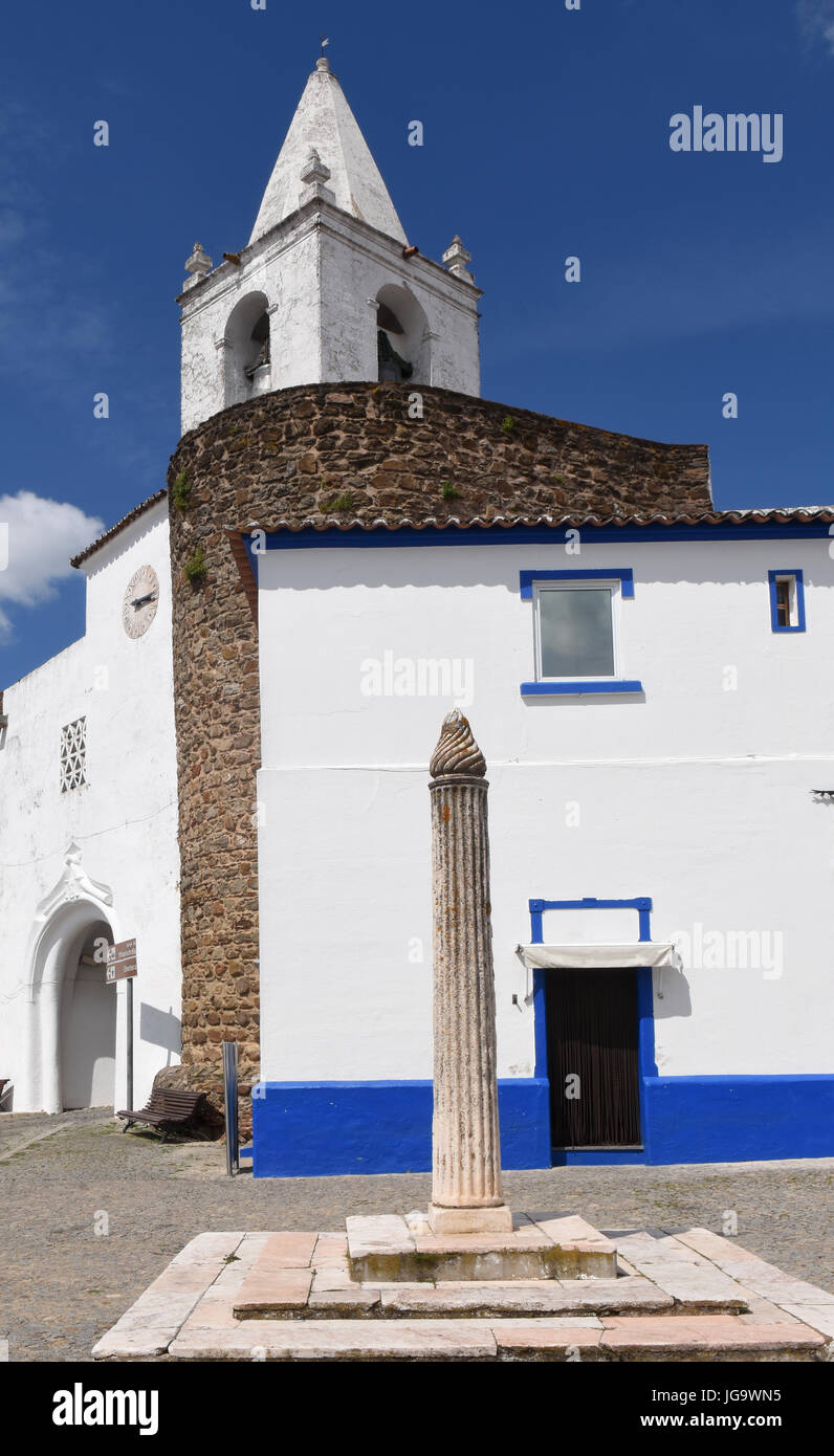 Door to the castle and church in the village of Redondo, Alentejo ...
