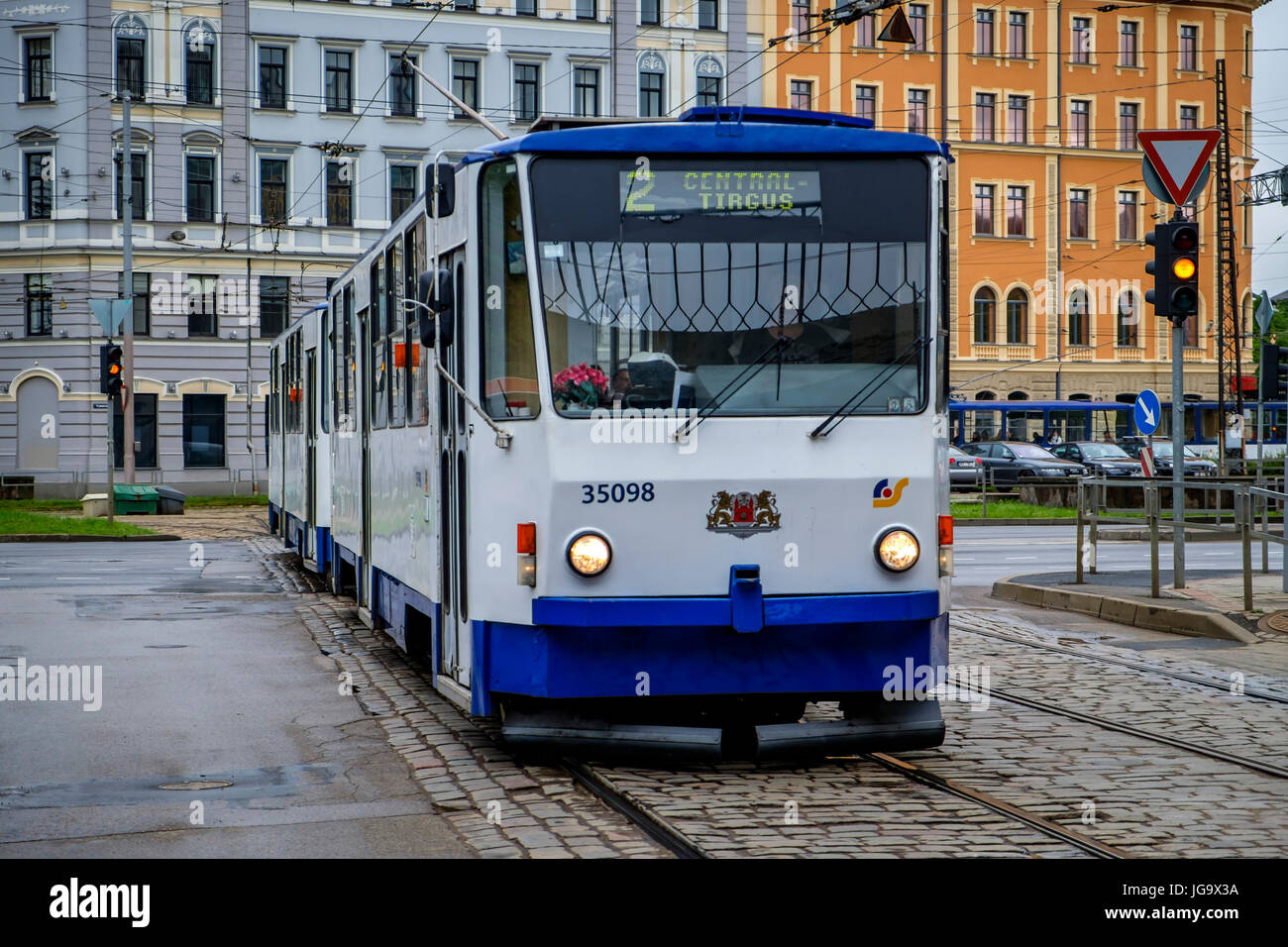 RIGA, LATVIA - CIRCA MAY 2014: Tramway in the streets of Riga Stock ...
