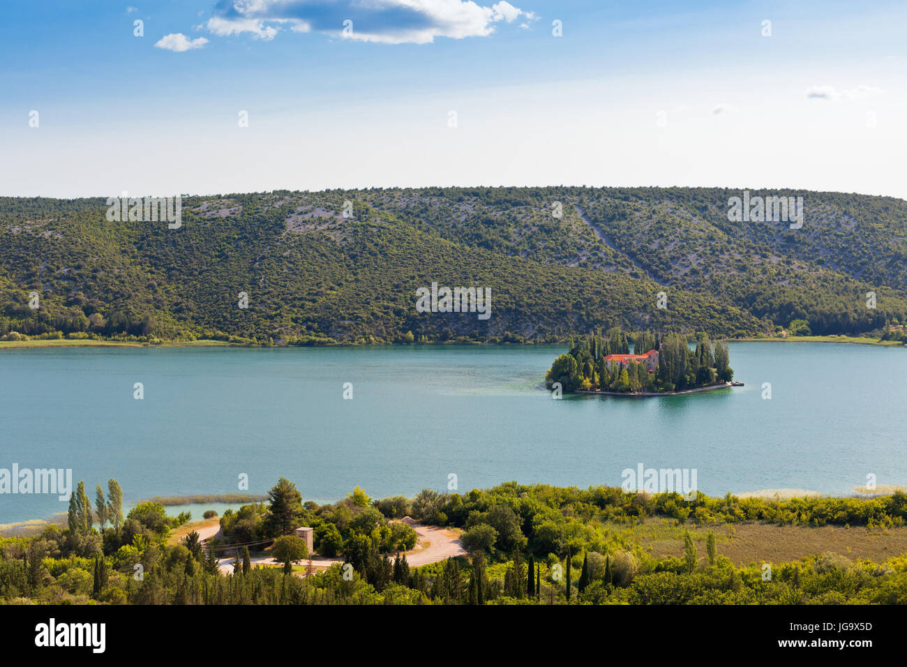 Visovac christian monastery on the island in The Krka National park ...
