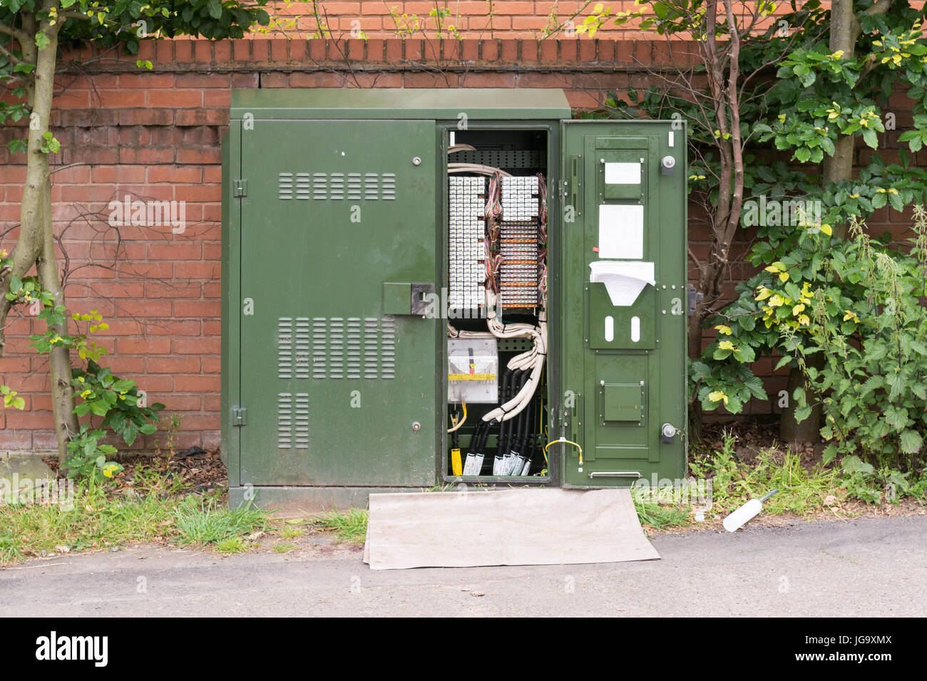 open bt openreach green cabinet primary cross connection point Stock ...