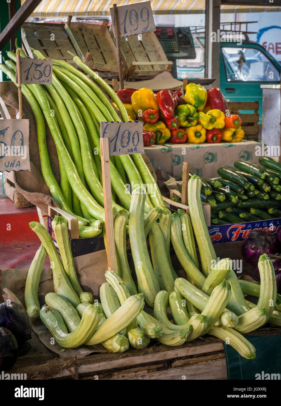 Varieties of courgettes on sale in The Ballaro Market in the ...