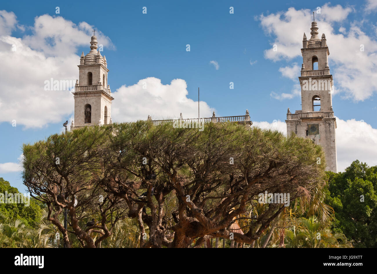Merida Yucatan cathedral with two tower bell Stock Photo - Alamy