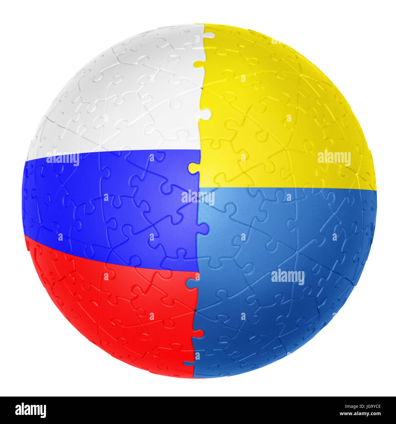 jigsaw ball one half is the Russian flag the other half is the Ukraine ...