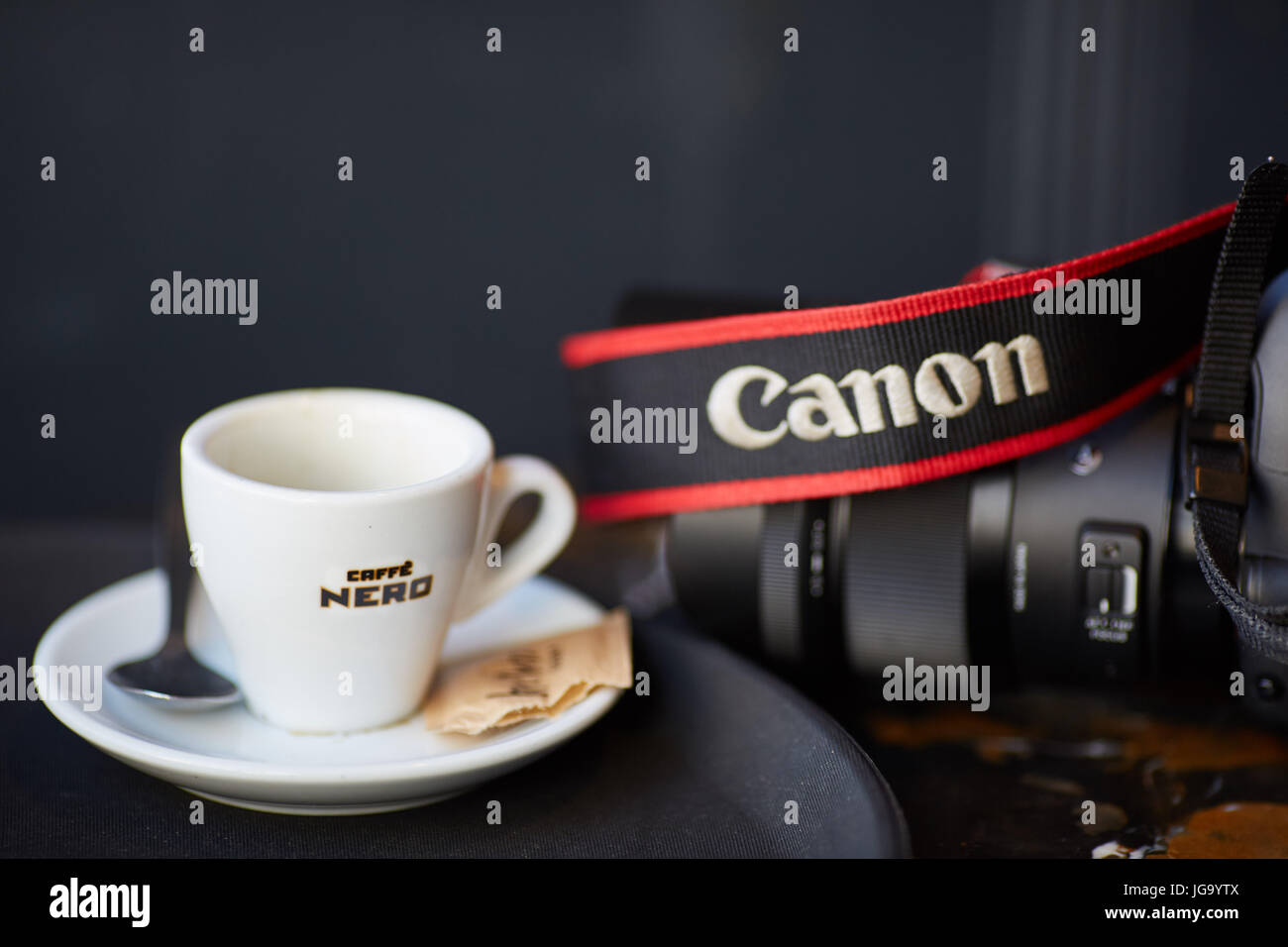 Coffee cup and camera Stock Photo - Alamy