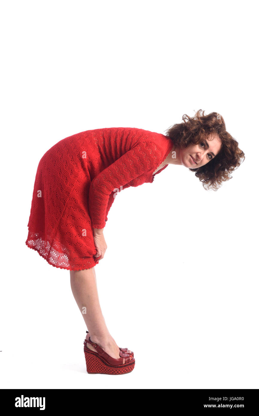 full portrait woman Crouching isolated on white Stock Photo - Alamy