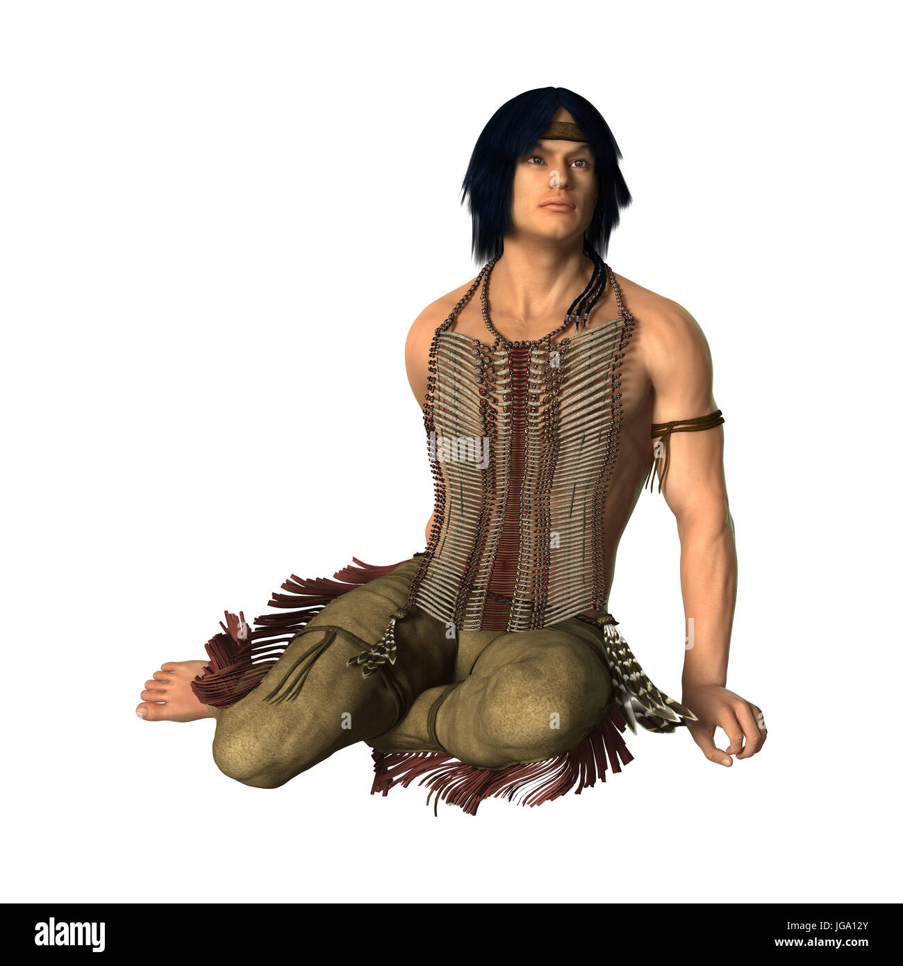3D rendering of a native American man isolated on white background ...