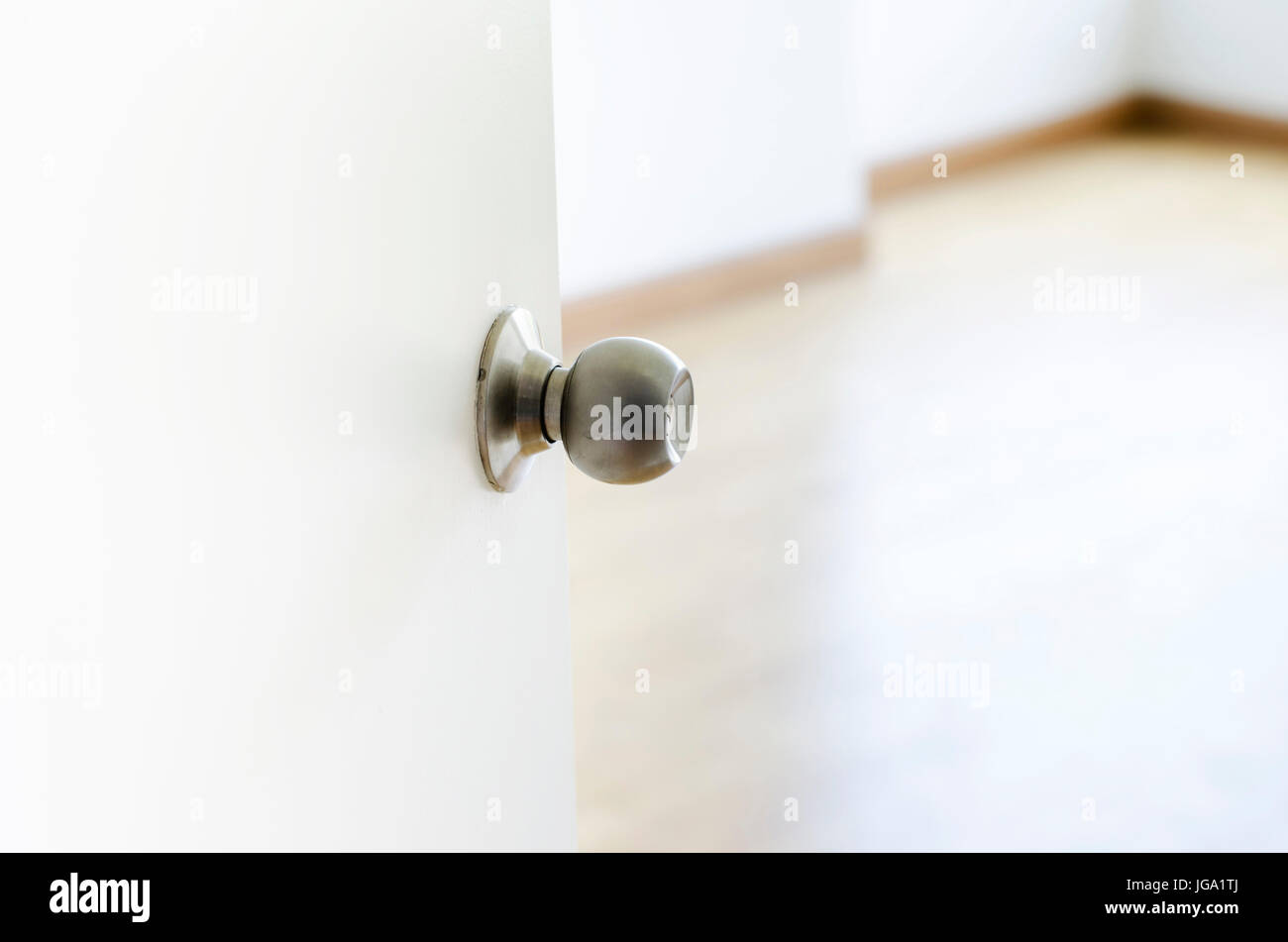 Close up, White Half-open door into room Stock Photo - Alamy
