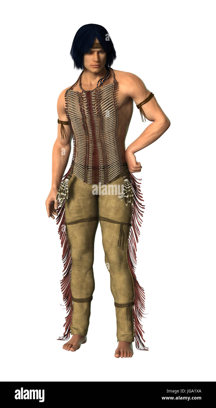 3D rendering of a native American man isolated on white background ...