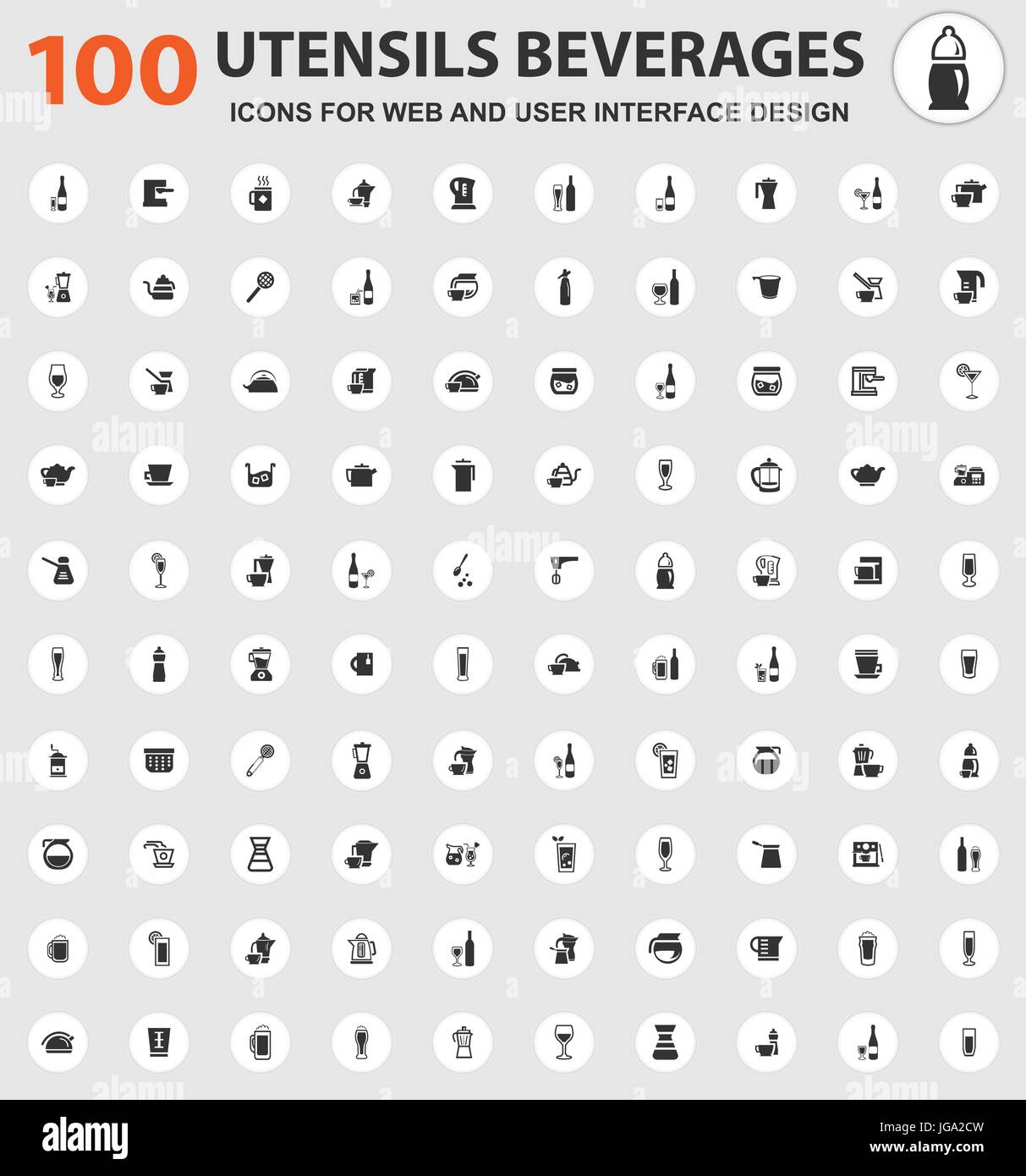 Utensils beverages icons for web and user interface design Stock Vector ...