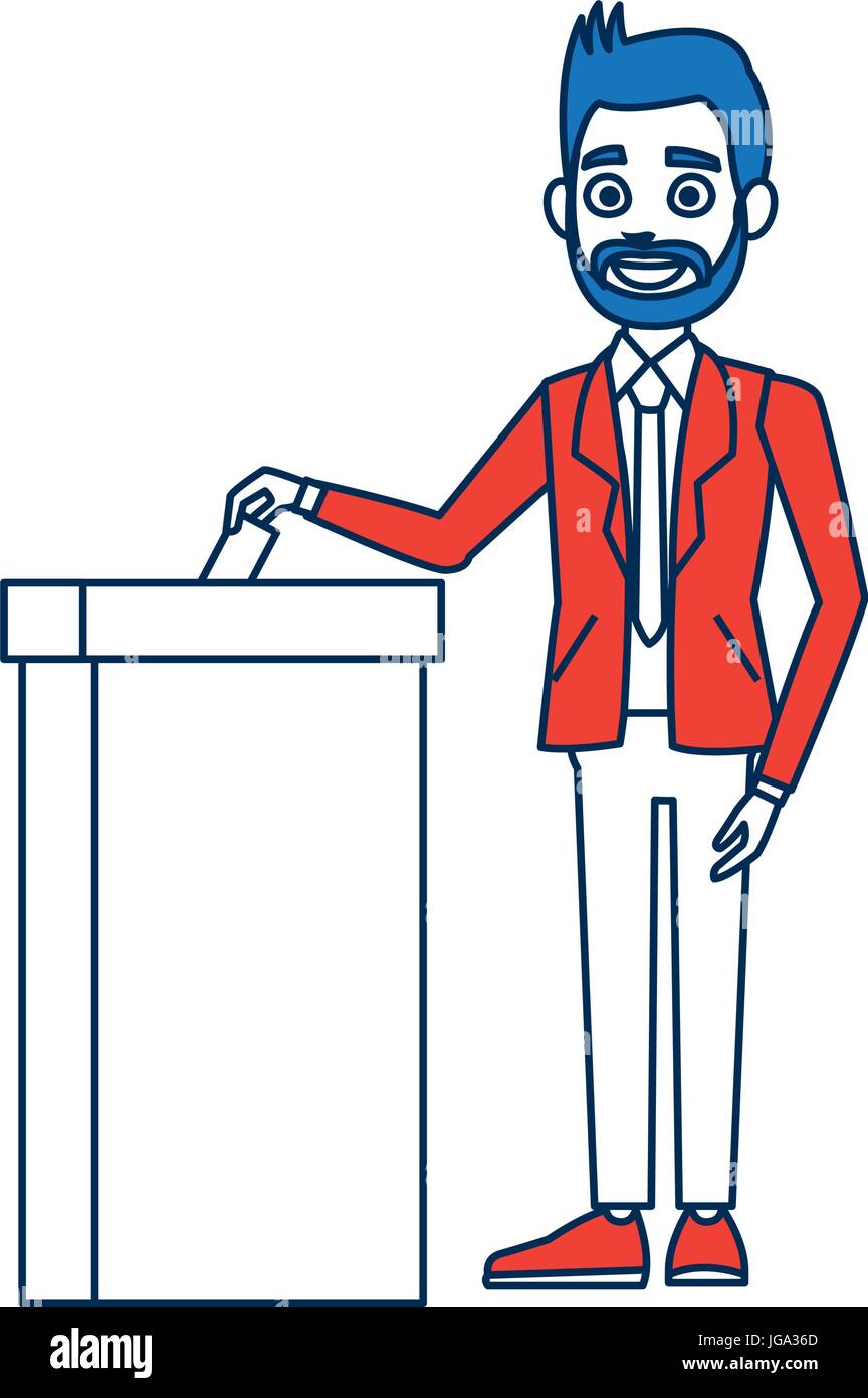 voting election concept with man putting vote paper in the ballot box ...