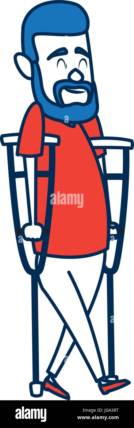 cartoon man disability walking on crutches Stock Vector Image & Art - Alamy