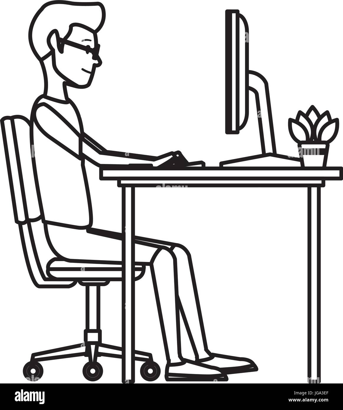 young man working on computer at office desk Stock Vector Image & Art ...