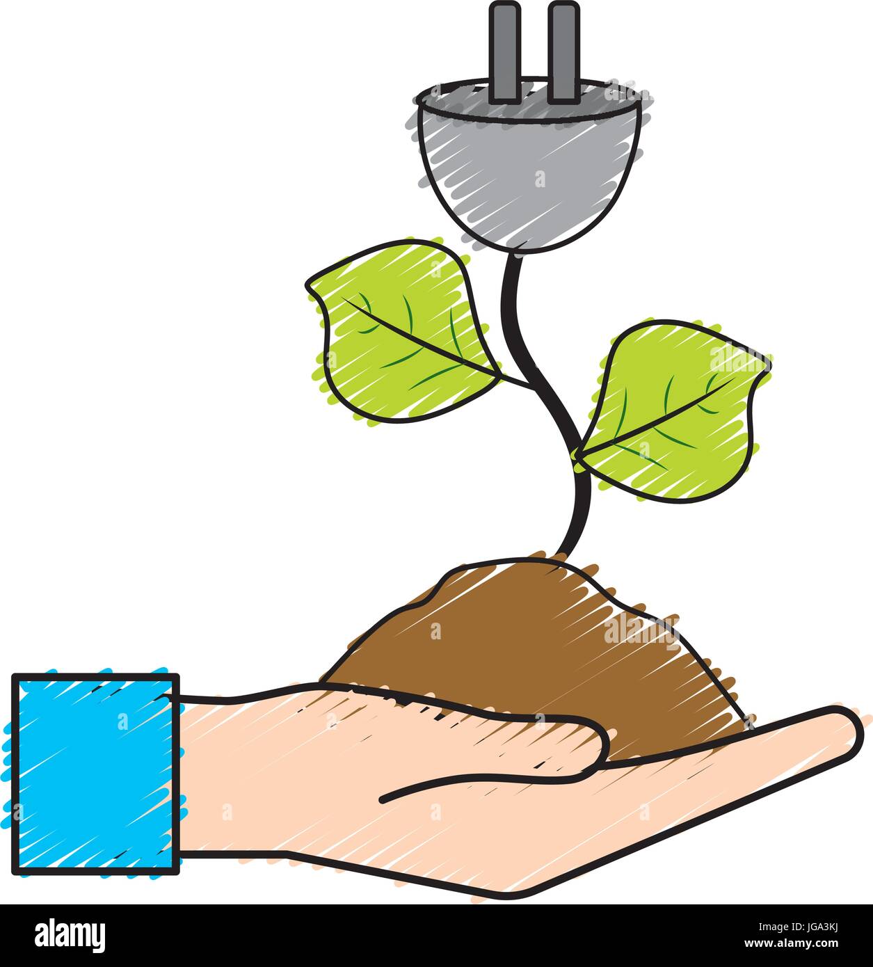 hand with power cable plant with leaves and ground Stock Vector Image ...