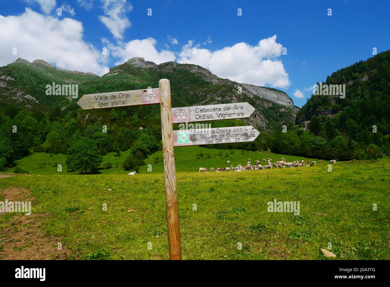 Hiking Direction Signs in the ordesa National Park Stock Photo - Alamy